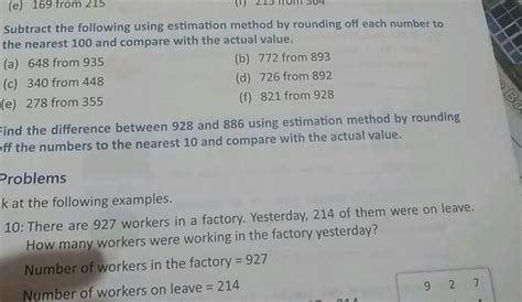subtract the following using estimation method by rounding off each numbe