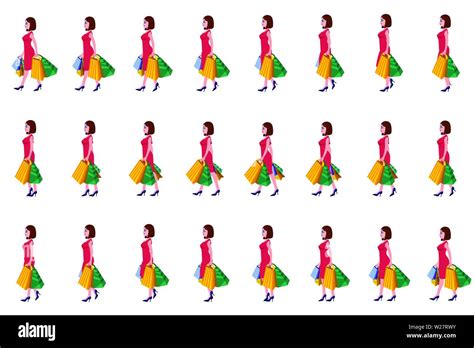 Shopping Woman Character Walk Cycle Animation Sequence Loop Animation