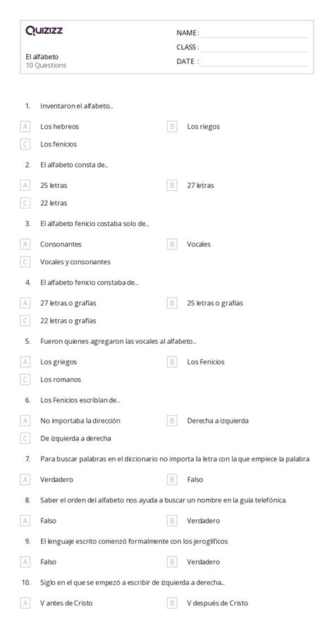 50 Alfabeto Hojas De Trabajo Para Grado 6 En Quizizz Gratis E Imprimible