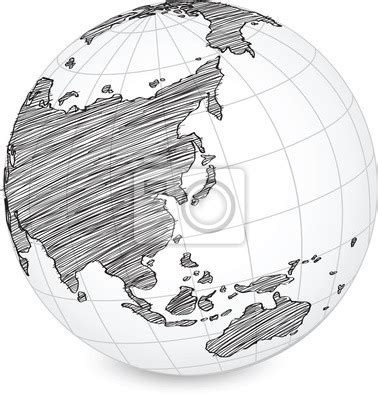 Ziemia globus z mapa świata detail vector linia szkic up illustrator