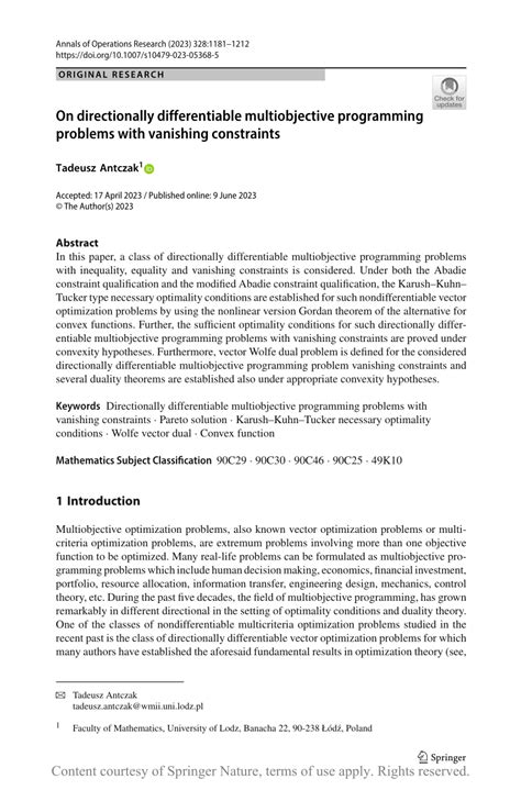 pdf on directionally differentiable multiobjective programming problems with vanishing constraints