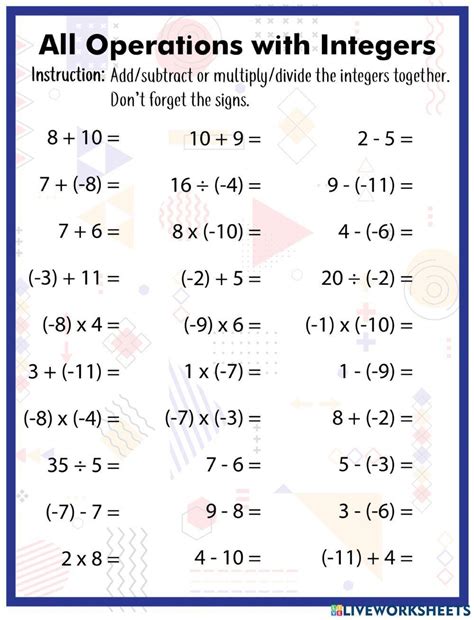 Adding And Subtracting Mixed Integers From 10 To 10 75 Questions