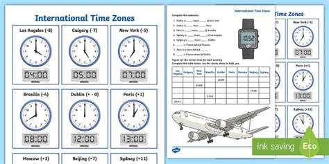 International World Time Zones Worksheet Twinkl