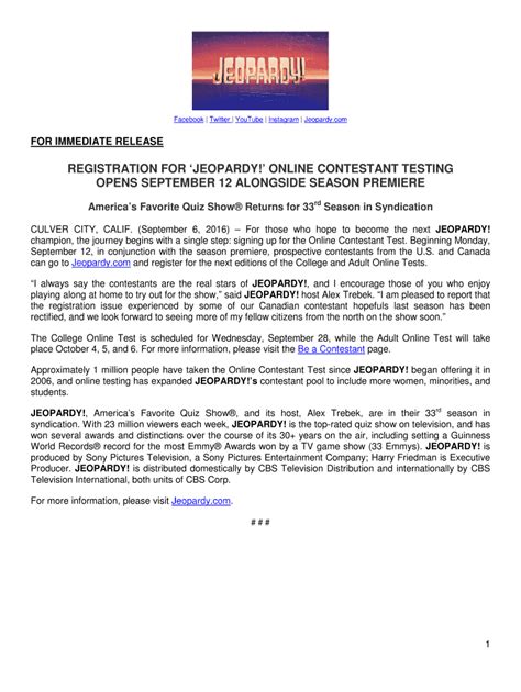 Fillable Online REGISTRATION FOR JEOPARDY Fax Email Print PdfFiller
