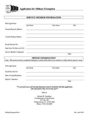 Fillable Online Jamescitycountyva Military Exemption Form James City