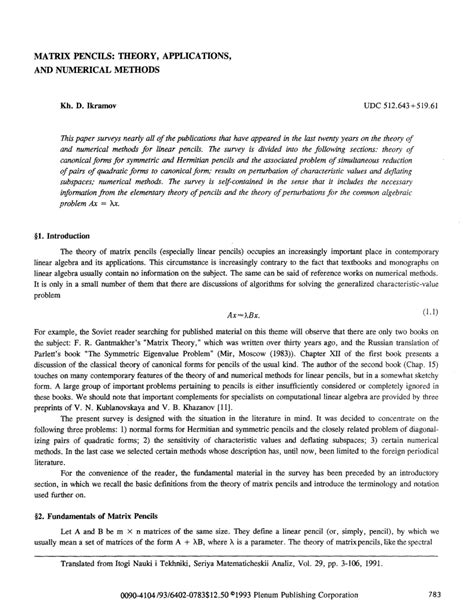 pdf matrix pencils theory applications and numerical methods