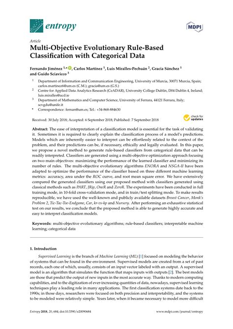 pdf multi objective evolutionary rule based classification with categorical data