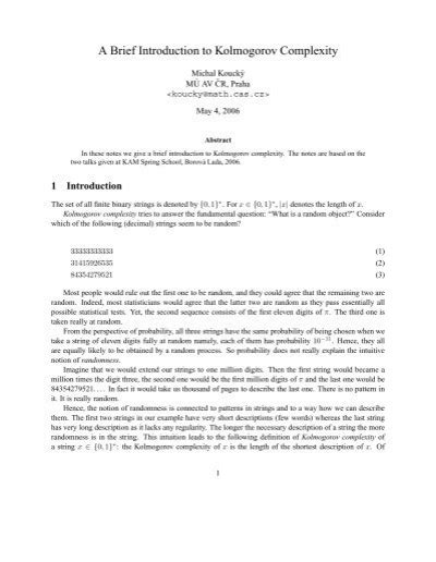a brief introduction to kolmogorov complexity