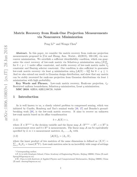 matrix recovery from rank one projection measurements via nonconvex minimization deepai