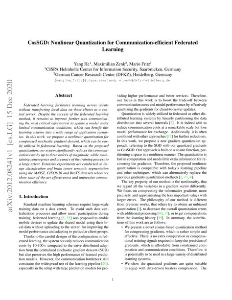 pdf cossgd nonlinear quantization for communication efficient federated learning