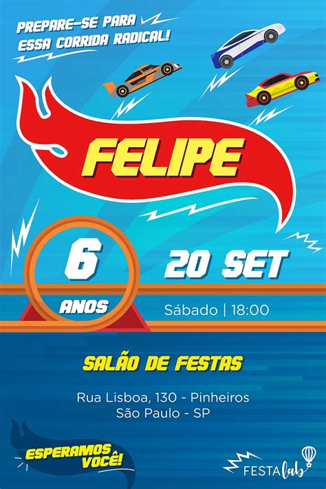 Convite Hot Wheels Para Editar E Imprimir Modelos Anivers Rio