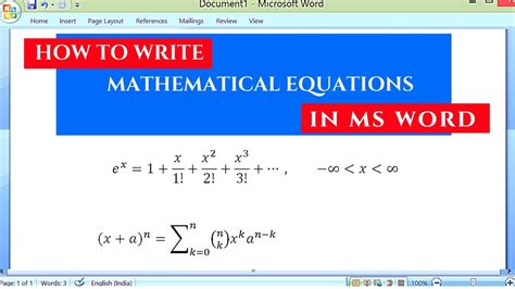 How To Write Mathematical Equations In MS Word Hindi YouTube