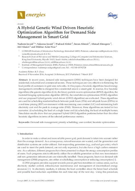 pdf a hybrid genetic wind driven heuristic optimization algorithm for demand side management