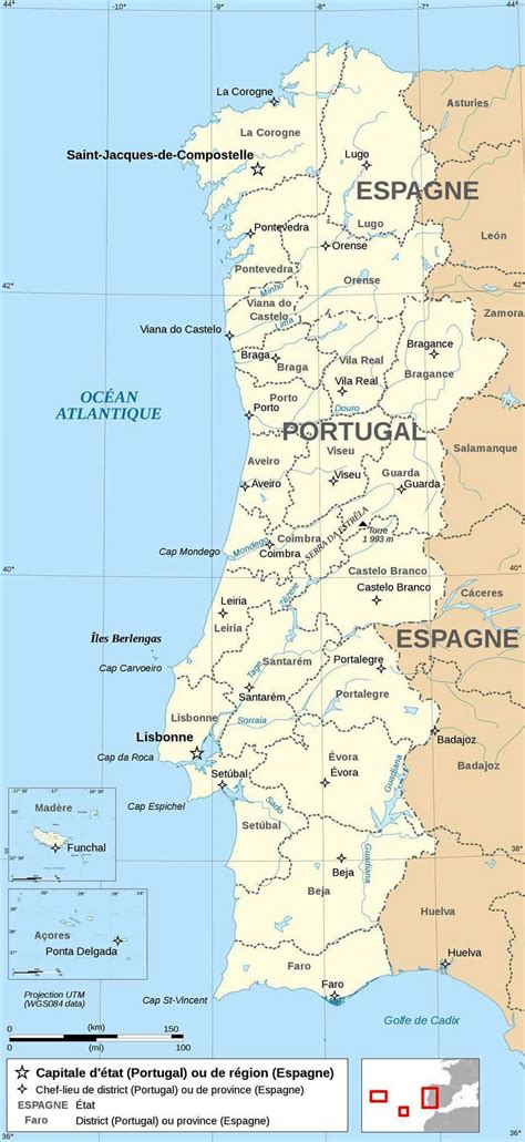 Grande mapa político y administrativo de Portugal con principales