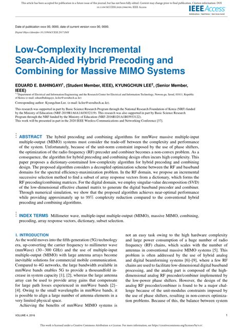 pdf low complexity incremental search aided hybrid precoding and combining for massive mimo