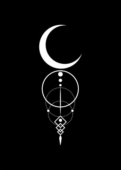 Mystical White Moon Logo Half Moon Sacred Geometry Crescent Moon