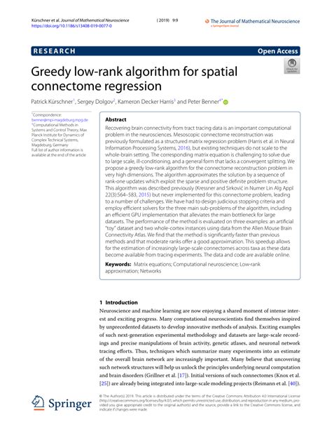 pdf greedy low rank algorithm for spatial connectome regression