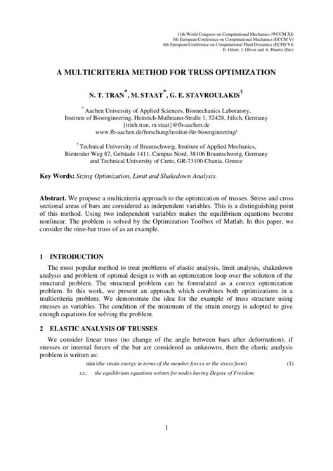 pdf a multicriteria method for truss optimization