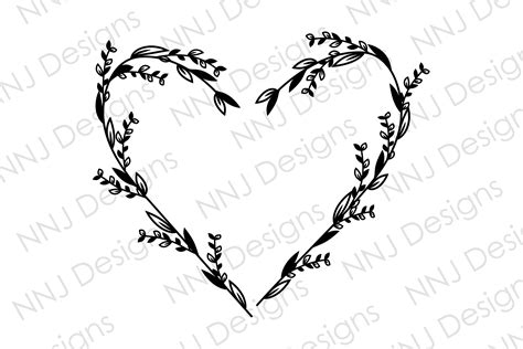 Floral Heart Wreath SVG Leaf Frame Graphic By NNJ Designs Creative