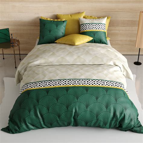 Housse De Couette Et Deux Taies Coton 260 X 240 Cm Hope Verte Linge