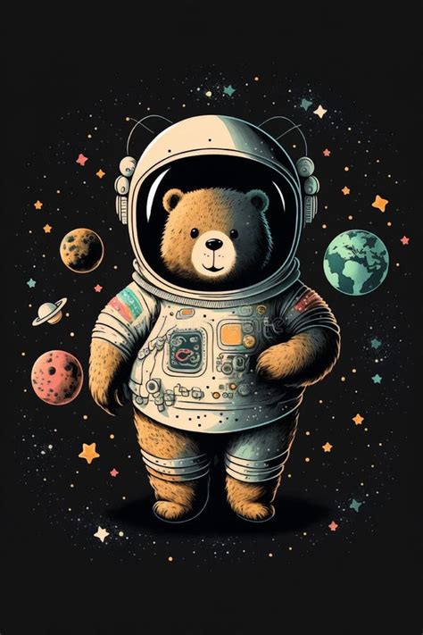 A Bear Astronaut Taking A Spacewalk Outside A Space Station With Other