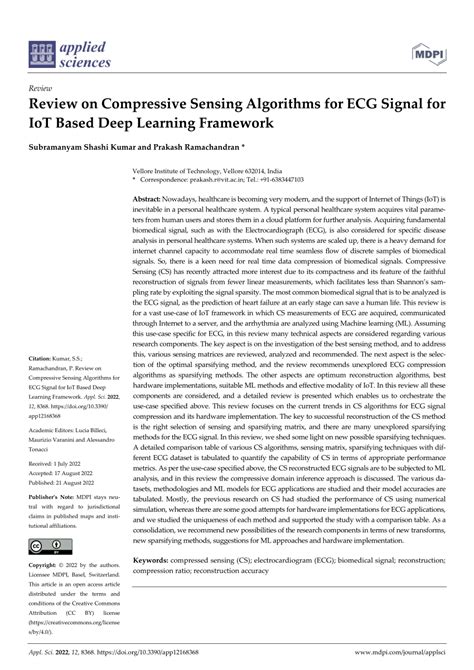 pdf review on compressive sensing algorithms for ecg signal for iot based deep learning framework