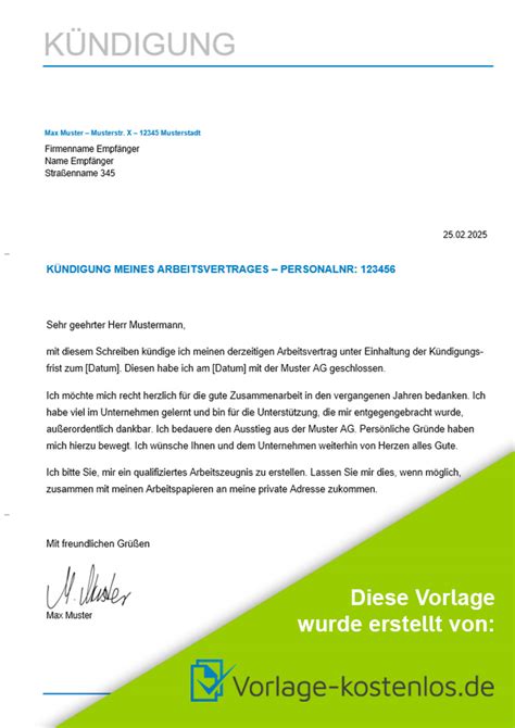 Kündigung Arbeitnehmer kostenlose Muster Vorlage zum Download