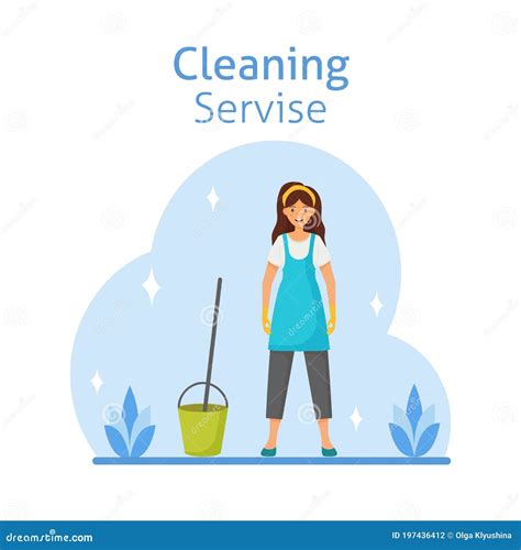 Vector Cartoon Style Illustration Of Cleaning Service Woman Character