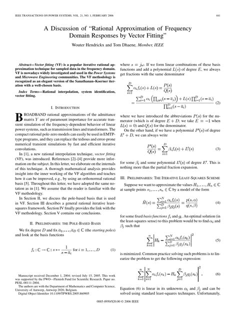 pdf a discussion of “rational approximation of frequency domain responses by vector fitting”