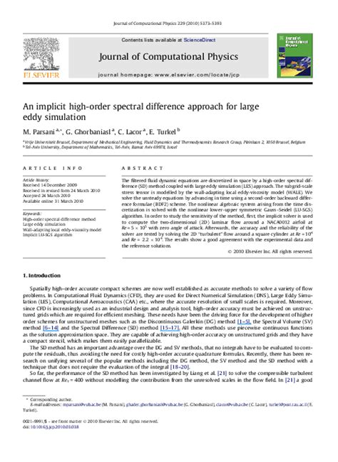 pdf an implicit high order spectral difference approach for large eddy simulation ghader