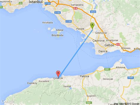 İstanbul Akatlar Yalova Cinarcik arası mesafe İstanbul Akatlar