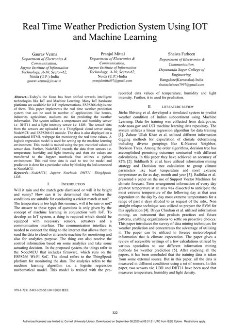 pdf real time weather prediction system using iot and machine learning