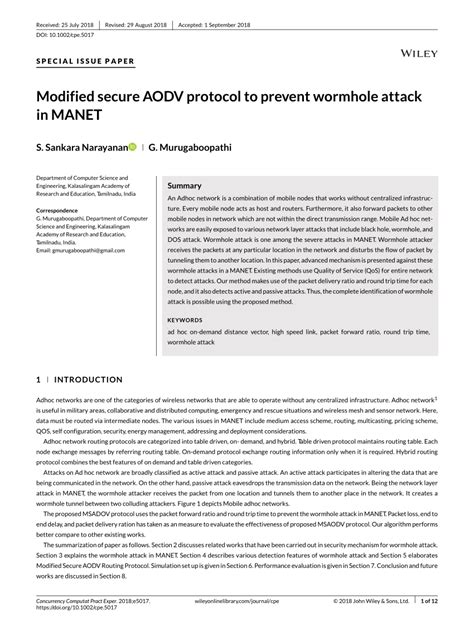 pdf modified secure aodv protocol to prevent wormhole attack in manet