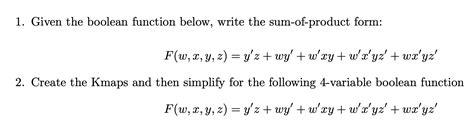 solved 1 given the boolean function below write the