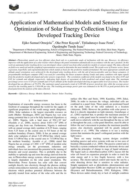 pdf application of mathematical models and sensors for optimization of solar energy collection