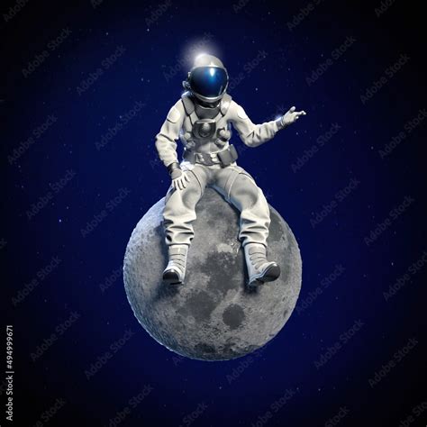 Astronaut Sitting On The Moon D Illustration Stock Illustration