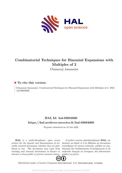 pdf combinatorial techniques for binomial expansions with multiples of 2