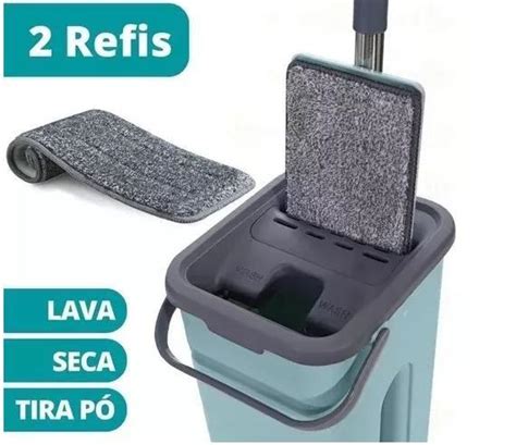 Mop Lava E Seca Flat Balde Esfregão Rodo Mágico 2 Refis 123