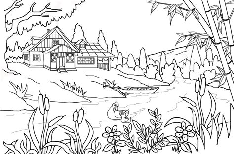 100 Dibujos de Naturaleza para colorear Paisaje Montañas Mar