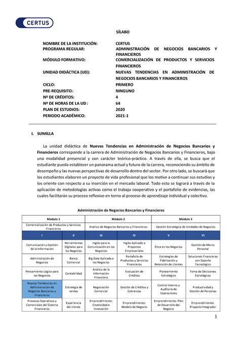 Sílabo PDF Silabo SÕLABO NOMBRE DE LA INSTITUCIN CERTUS PROGRAMA