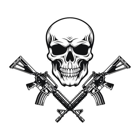 Premium Vector Illustration Of The Skull With Crossed Assault Rifles