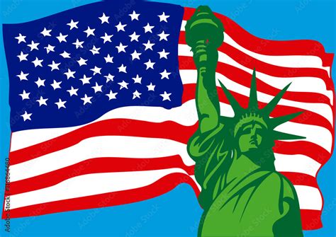 Bandera De Estados Unidos Y Estatua De La Libertad Stock Vector Adobe