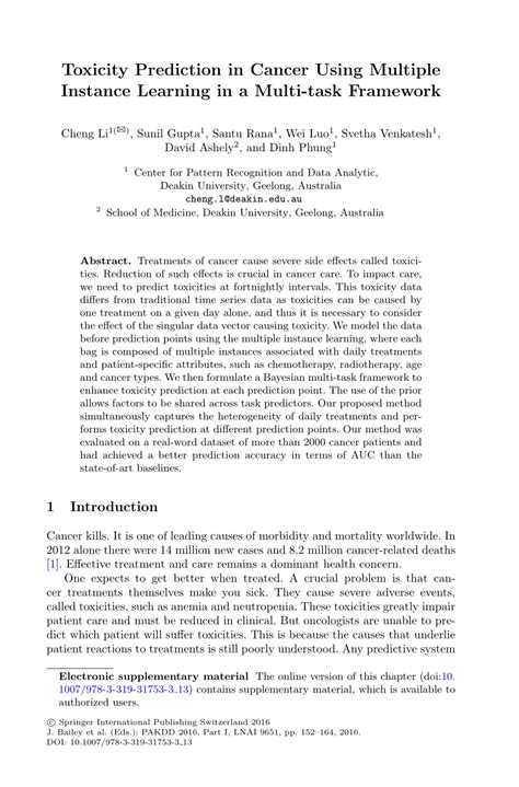 pdf toxicity prediction in cancer using multiple instance learning in a multi task framework