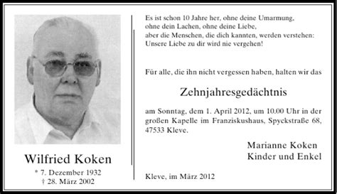 Alle Traueranzeigen für Wilfried Koken trauer rp online de