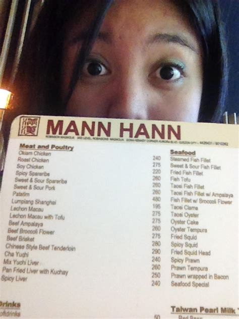 Menu At Mann Hann Restaurant Quezon City Level 3