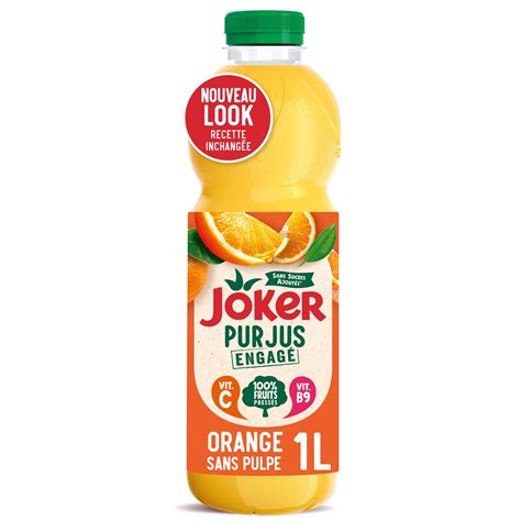 JOKER Pur jus d orange sans pulpe sans sucres ajoutés 1l pas cher à