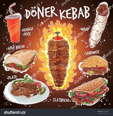 Hand Drawn Vector Illustration Doner Kebab Stock Vector Royalty Free