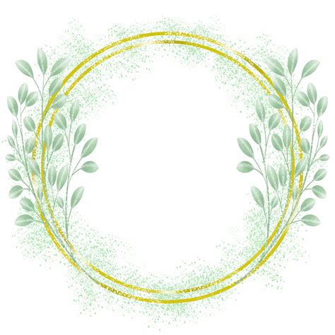 Moldura De Ouro Lindo C Rculo Folha Verde Suave Aquarela Para