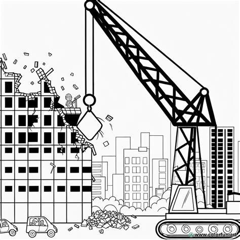 Coloriage d une grue en démolition à Télécharger ou à Imprimer gratuitement