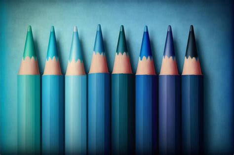 Una Fila De Diferentes Crayones Azules Sobre Colores Abstractos De